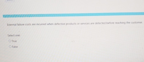 Solved External failure costs are incurred when defective | Chegg.com