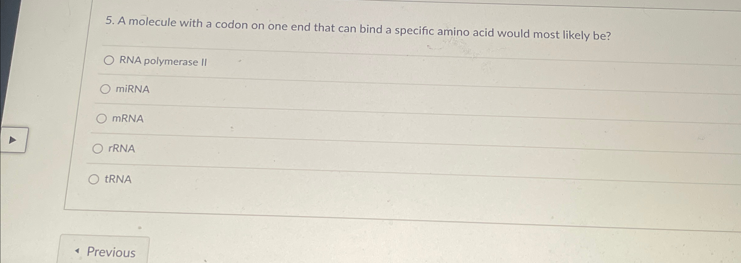 Solved A molecule with a codon on one end that can bind a | Chegg.com