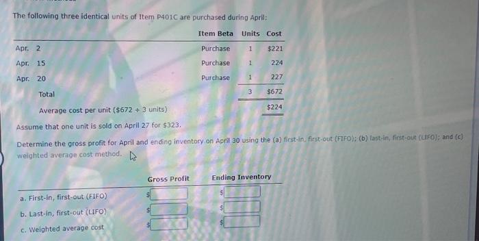 Solved The following three identical units of Item P401C are | Chegg.com