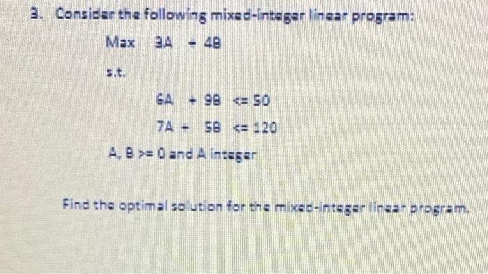 Solved 3. Consider the following mixed-integer linear | Chegg.com
