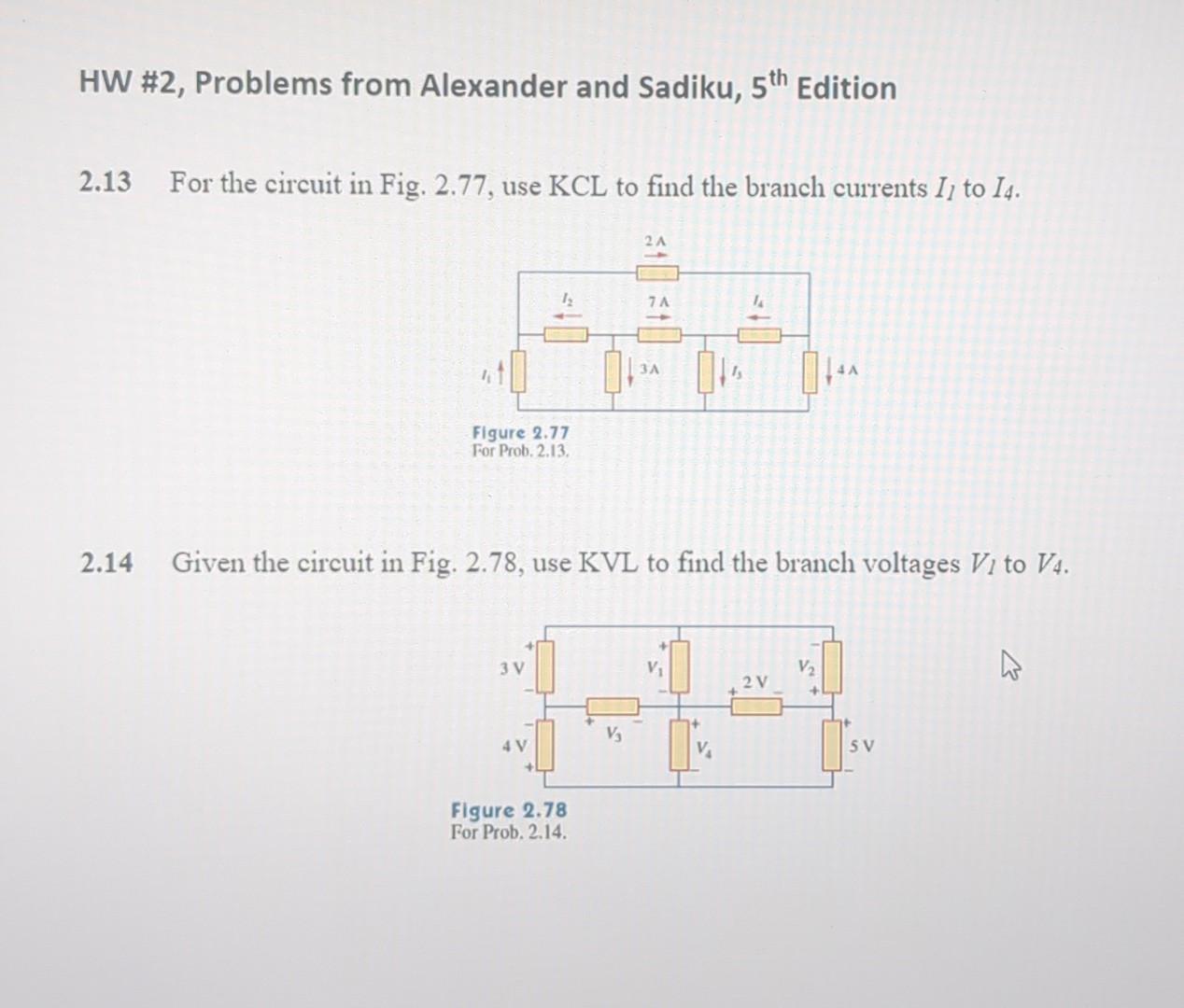 Solved HW \#2, Problems from Alexander and Sadiku, 5th | Chegg.com