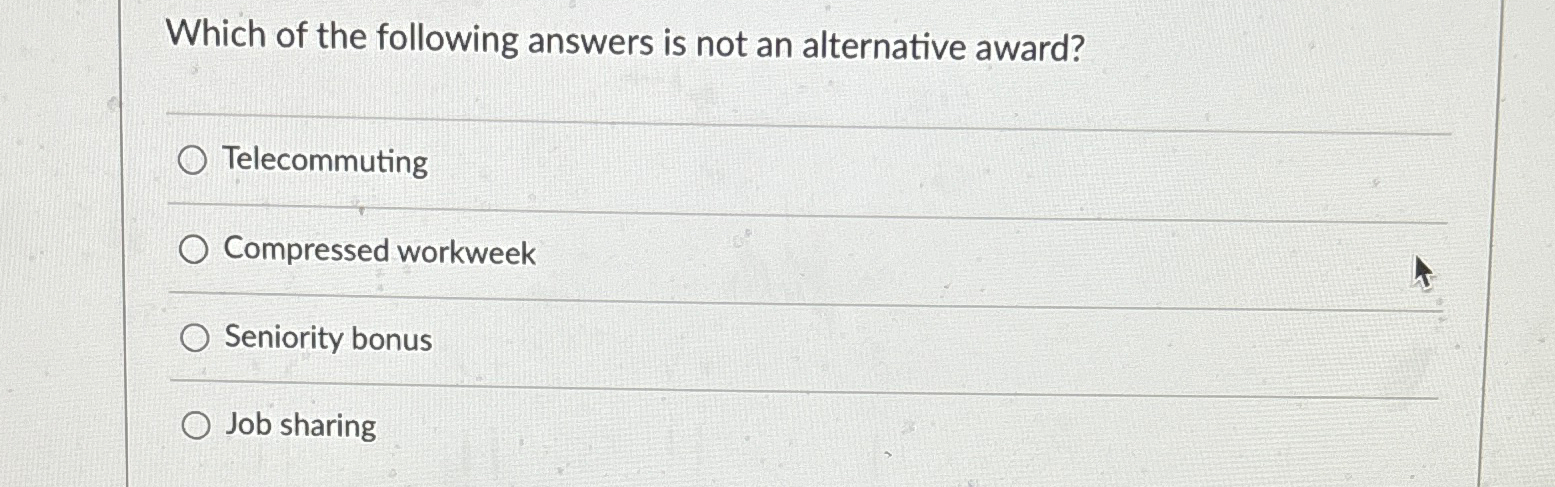 Solved Which of the following answers is not an alternative | Chegg.com
