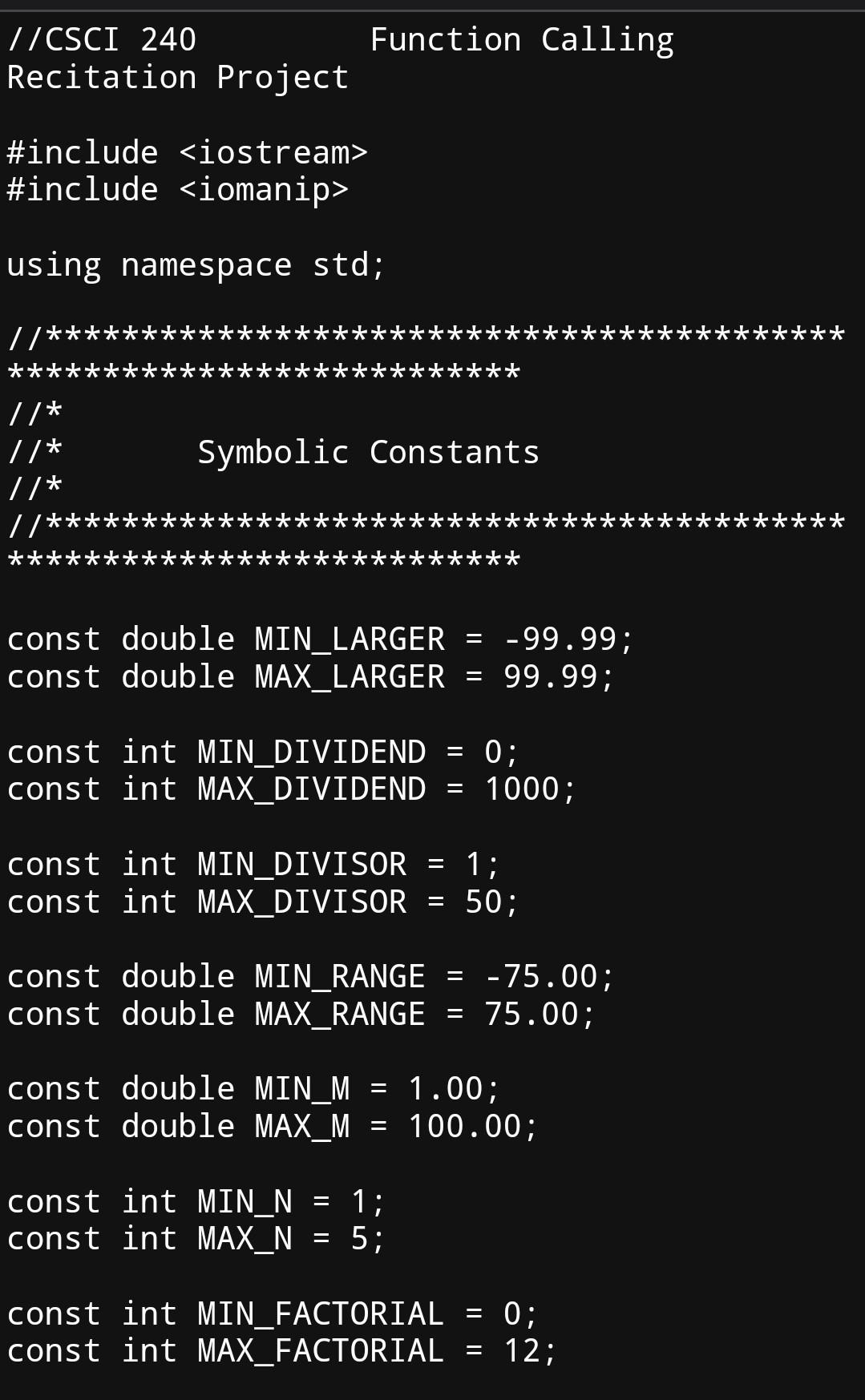 Solved //CSCI 240 Function Calling Recitation Project | Chegg.com