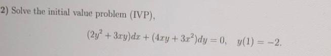 2) Solve the initial value problem (IVP), | Chegg.com