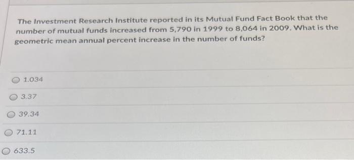 Solved The Investment Research Institute reported in its | Chegg.com