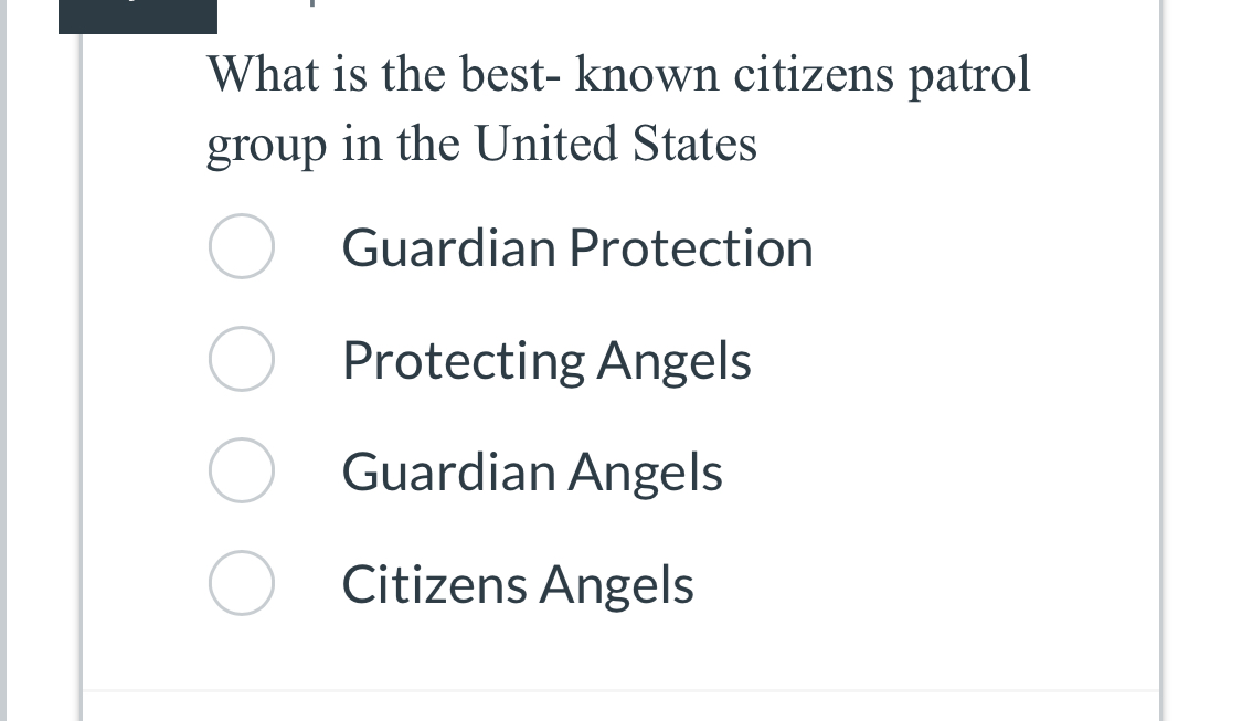 Solved What is the best- ﻿known citizens patrol group in the | Chegg.com