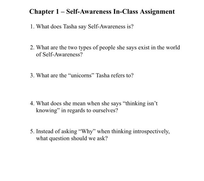 Solved Chapter 1 - Self-Awareness In-Class Assignment 1. | Chegg.com