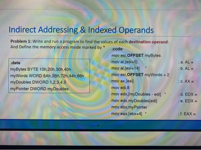 Solved Indirect Addressing & Indexed Operands ; a. AL = ; b. | Chegg.com