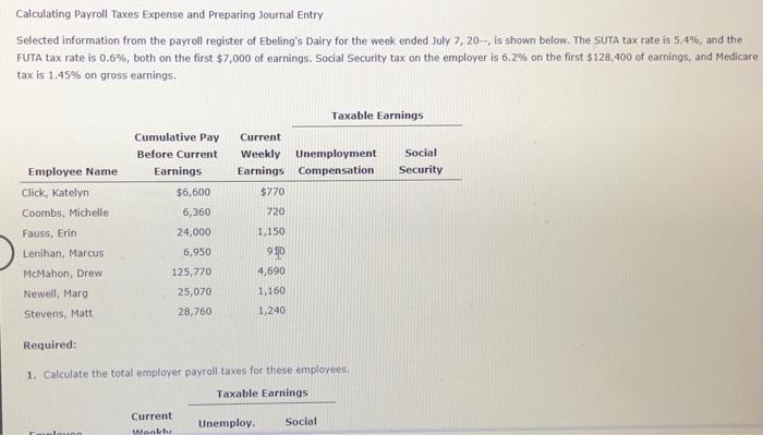 Solved Calculating Payroll Taxes Expense and Preparing | Chegg.com