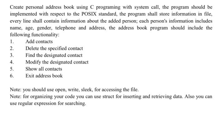 Solved Create personal address book using C programing with | Chegg.com