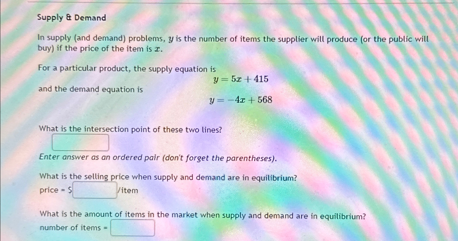 Solved Supply & DemandIn supply (and demand) ﻿problems, y | Chegg.com