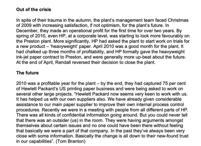 Solved Case study Turnround at the Preston plant | Chegg.com