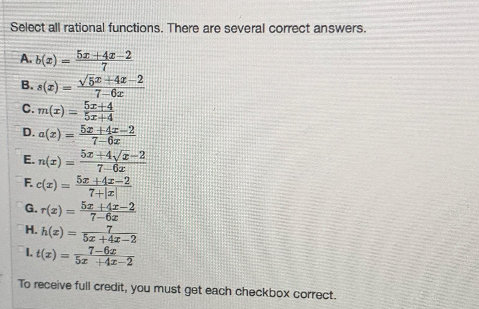 Solved Select all rational functions. There are several | Chegg.com