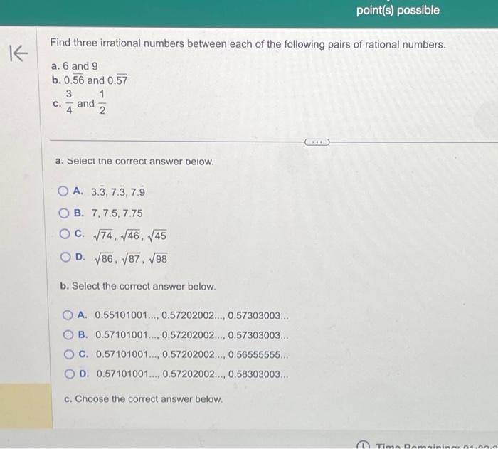 Solved K Find three irrational numbers between each of the | Chegg.com