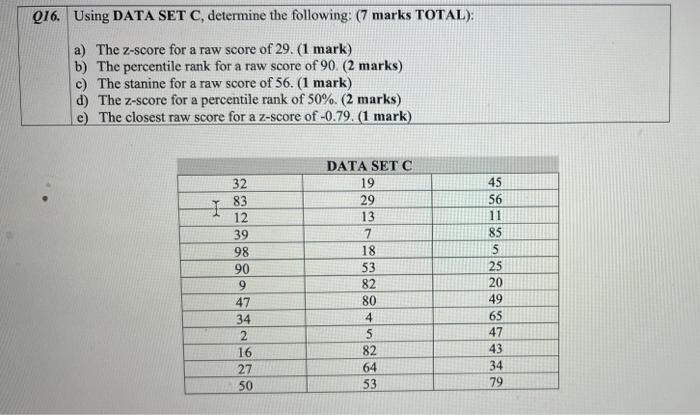 Solved Q16. Using DATA SET C, determine the following: (7 | Chegg.com