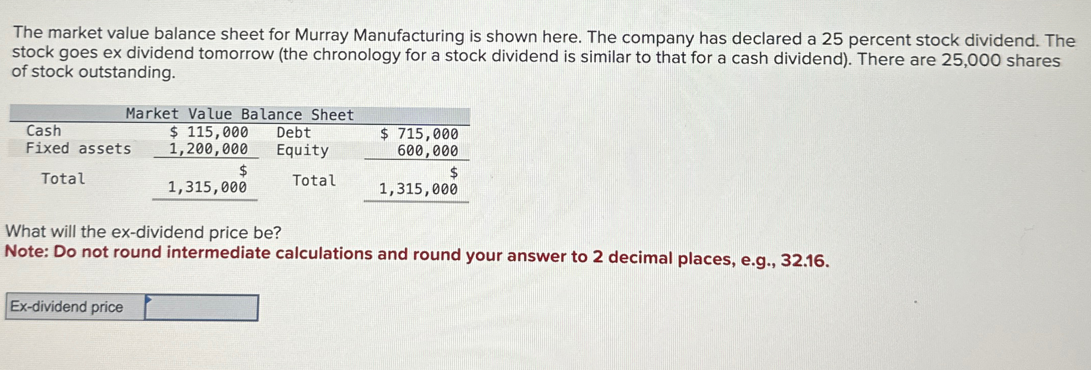 The market value balance sheet for Murray | Chegg.com