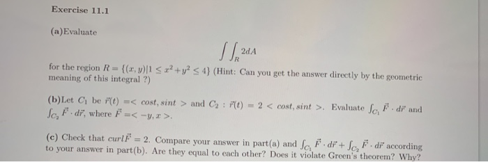 Solved Exercise 11.1 (a)Evaluate 1 / 2 2dA for the region R | Chegg.com