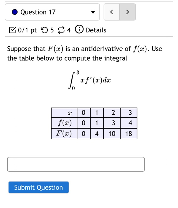 Solved Question 17 B0/1 pt 5 5 4 0 Details Suppose that F(x) | Chegg.com Solved Question 17 B0/1 pt 5 5 4 0 Details Suppose that F(x) | Chegg.com
