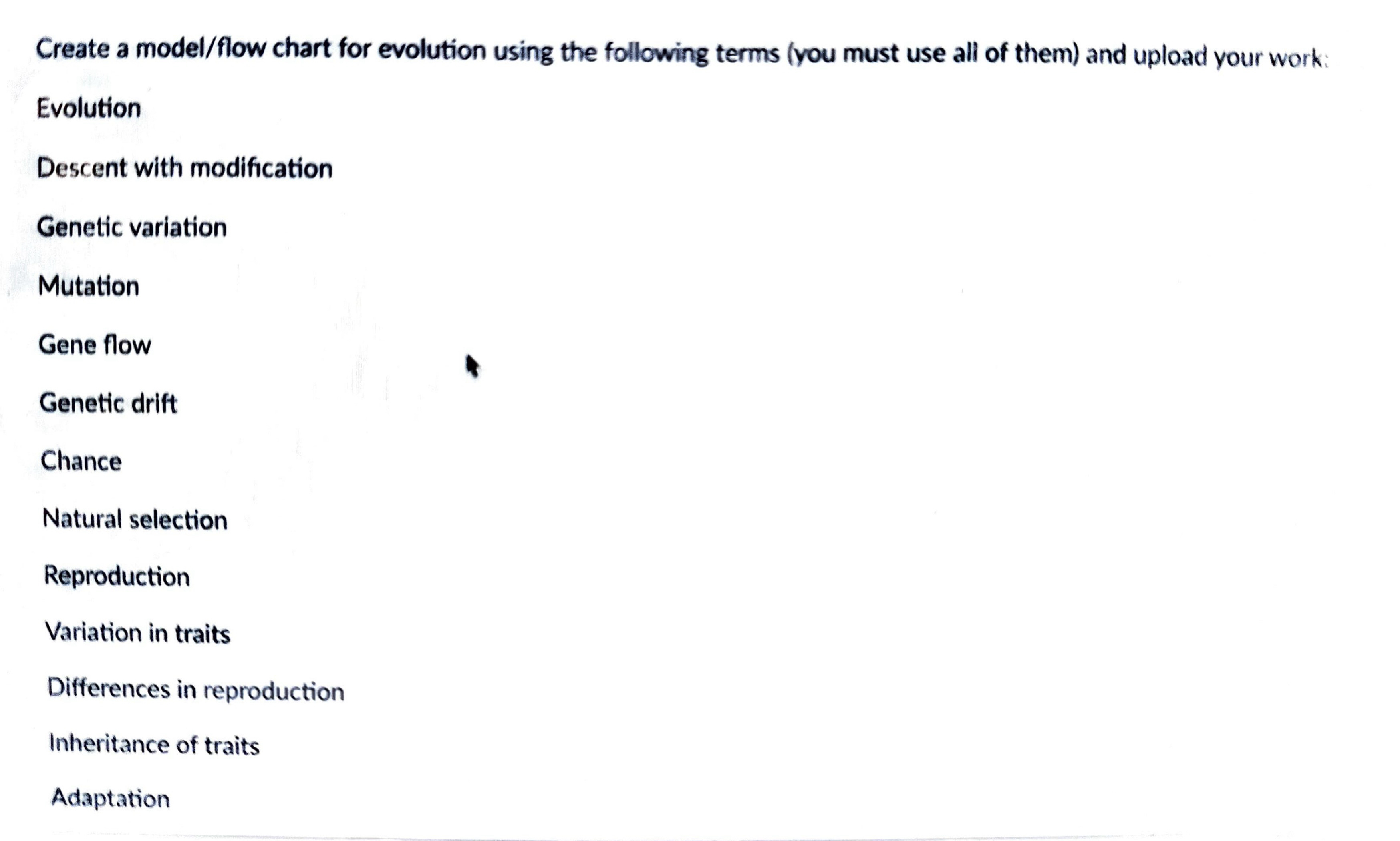 Solved Create a model/flow chart for evolution using the | Chegg.com