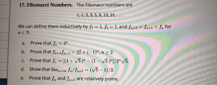 Solved 17. Fibonacci Numbers. The Fibonacci numbers are | Chegg.com