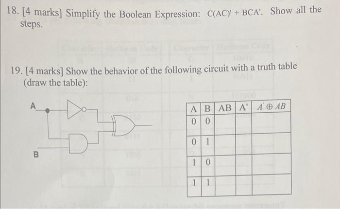 Solved 18. [4 marks] Simplify the Boolean Expression: | Chegg.com