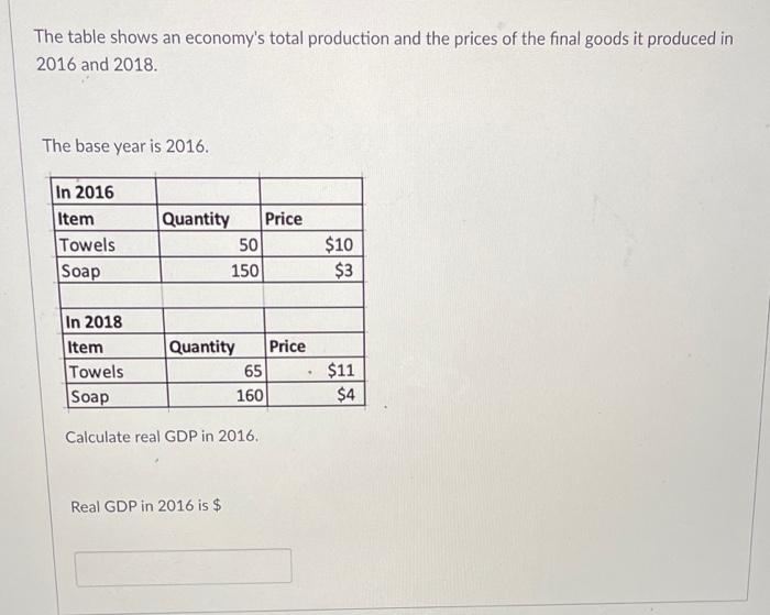 Solved The table shows an economy's total production and the | Chegg.com