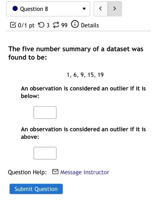 Solved The five number summary of a dataset was found to be: | Chegg.com