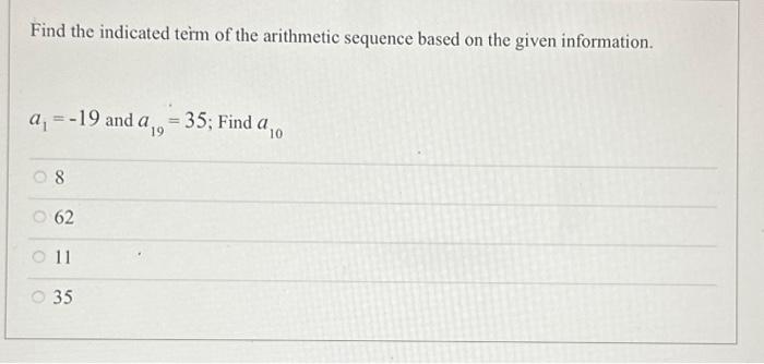 Solved Find the indicated term of the arithmetic sequence | Chegg.com