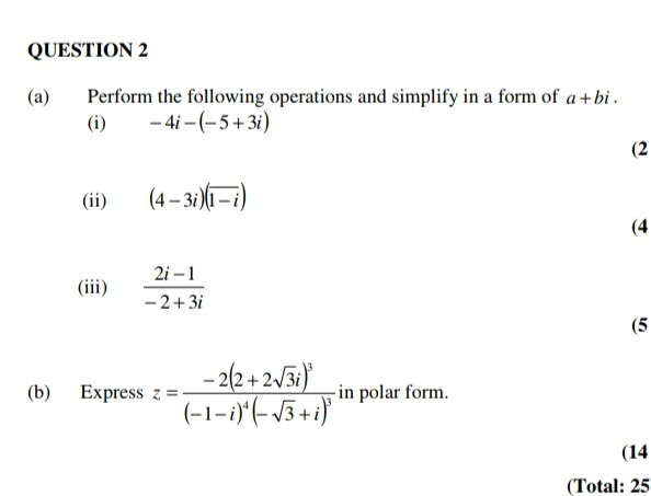 Solved Question 2 A Perform The Following Operations And
