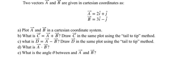 Solved Two vectors A and B are given in cartesian | Chegg.com