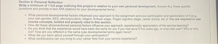 Solved Section 4; Personal Reflection Wilite a minimum of 1 | Chegg.com
