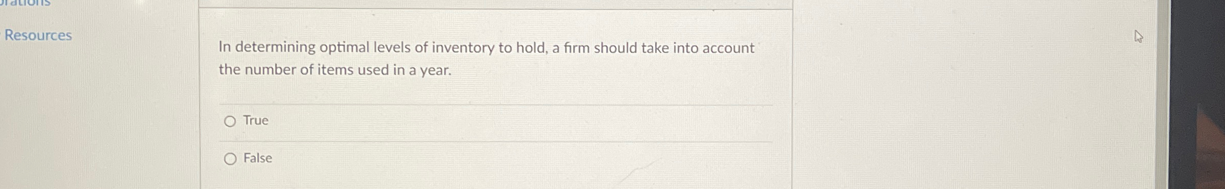 Solved ResourcesIn determining optimal levels of inventory | Chegg.com