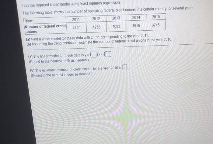 Solved Find the required linear model using least squares | Chegg.com