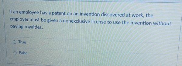 Solved If an employee has a patent on an invention | Chegg.com