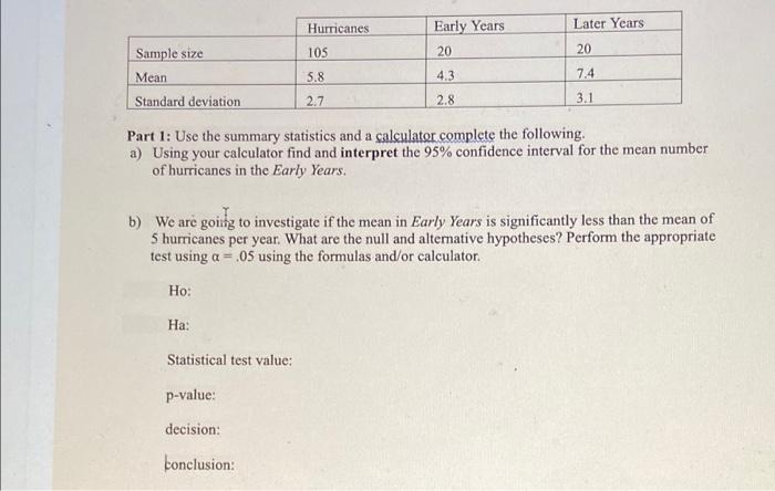 Solved Part 1: Use the summary statistics and a calculator | Chegg.com