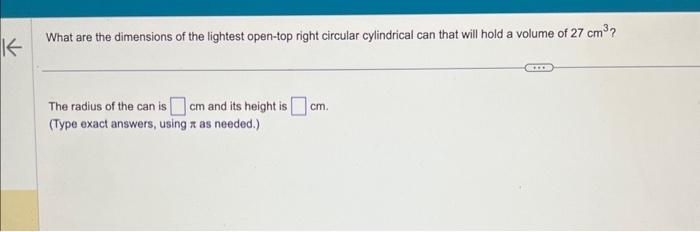 Solved What are the dimensions of the lightest open-top | Chegg.com