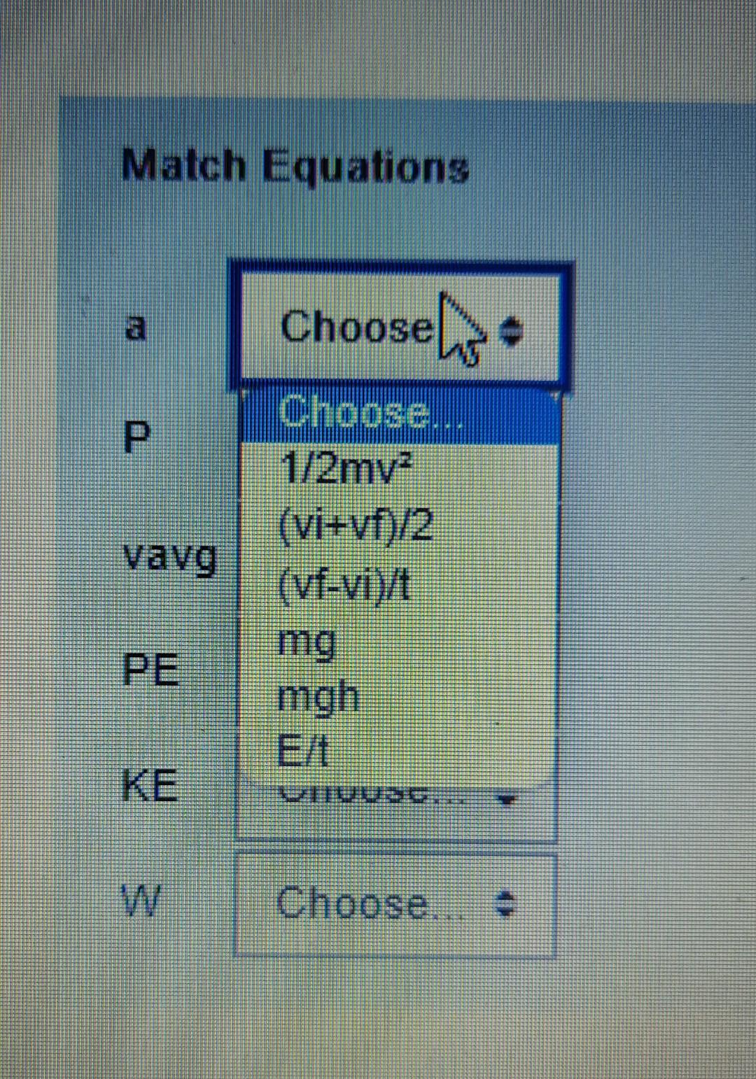 Solved Match Equations Choosen 3 Vavg Choose... 1/2my? | Chegg.com