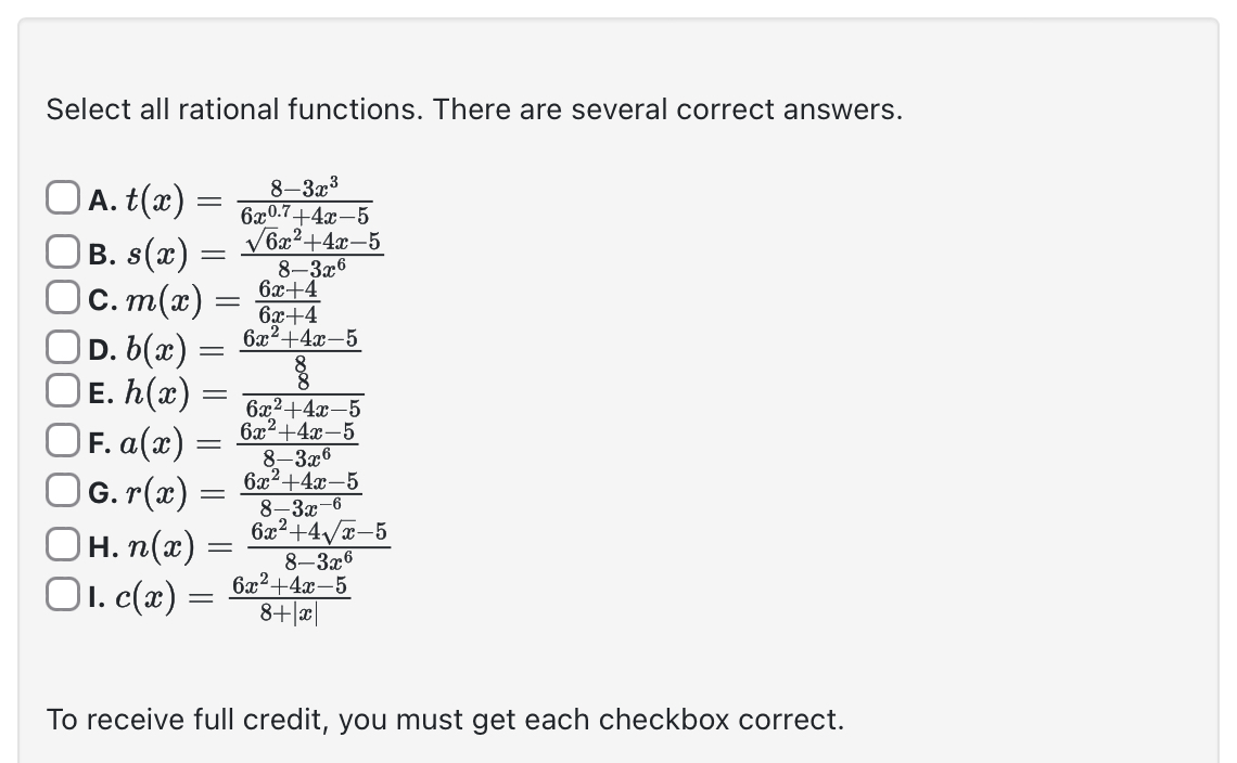 Solved Select all rational functions. There are several | Chegg.com