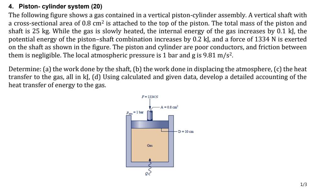Solved 4. Piston-cylinder system (20) The following figure | Chegg.com