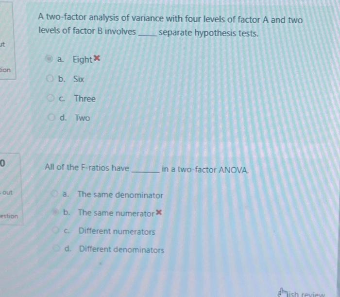 Solved A two-factor analysis of variance with four levels of | Chegg.com