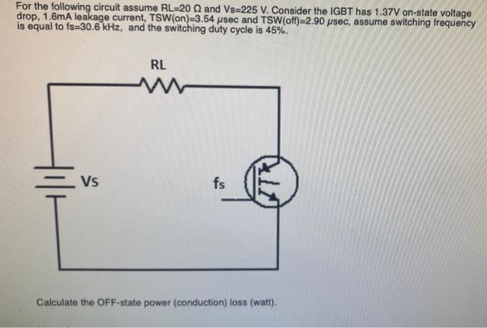 Solved For the following circuit assume \\( R L=20 \\Omega | Chegg.com