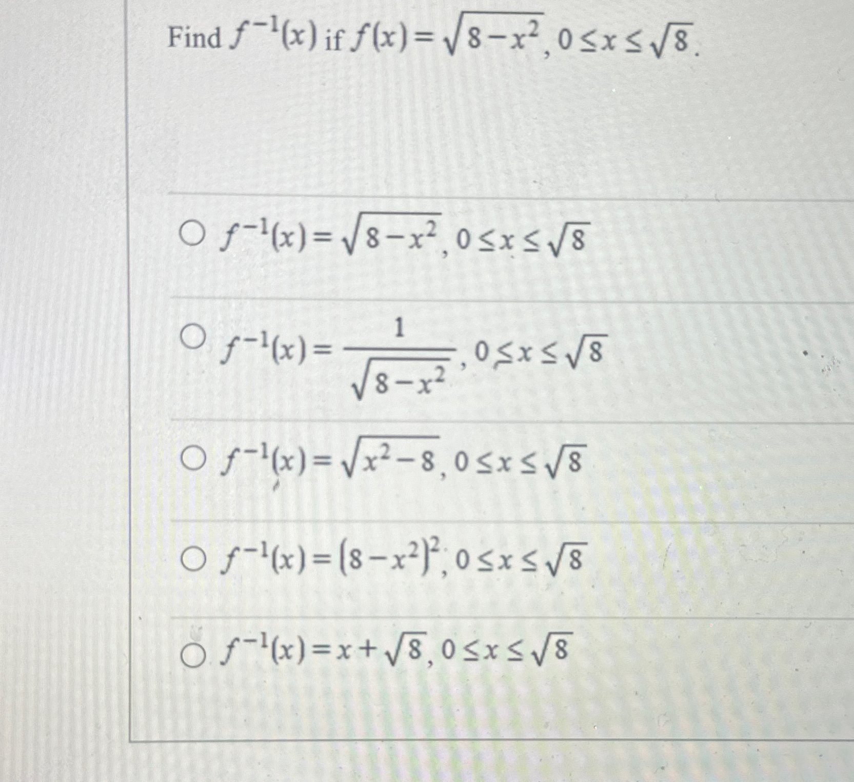 Solved Find f-1(x) ﻿if | Chegg.com