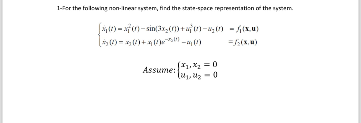 1-For the following non-linear system, find the | Chegg.com