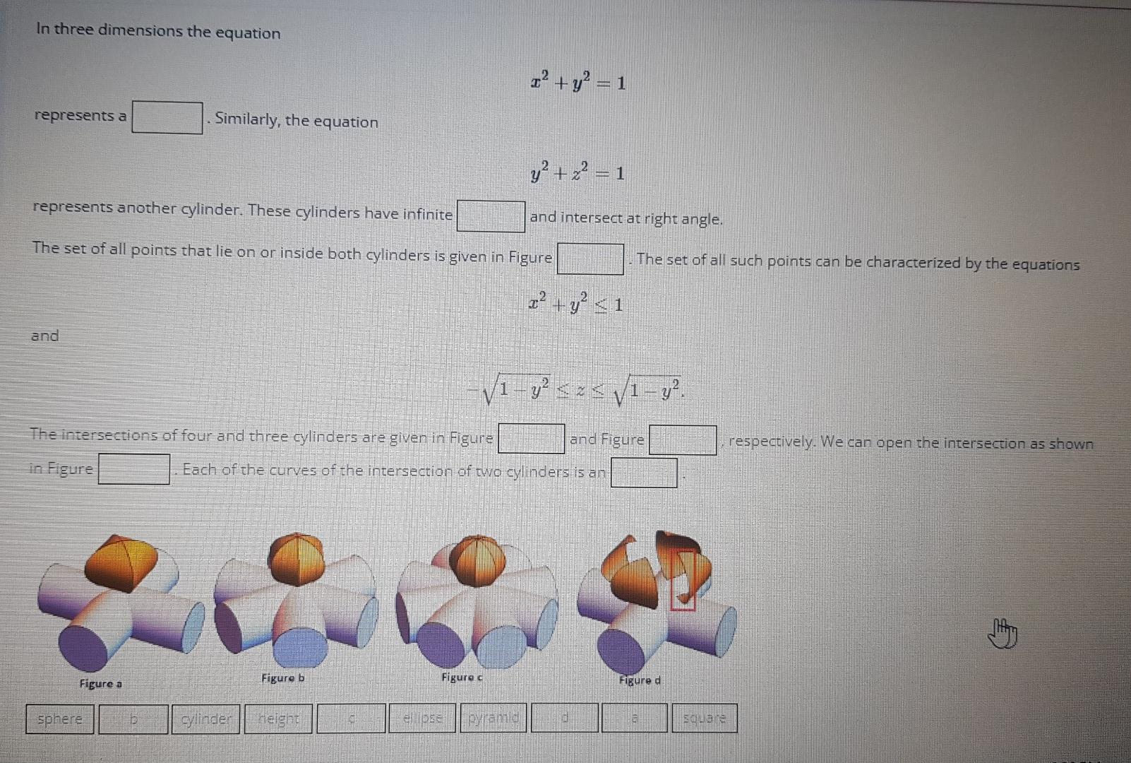 Solved In three dimensions the equation ² + y2 = 1 | Chegg.com