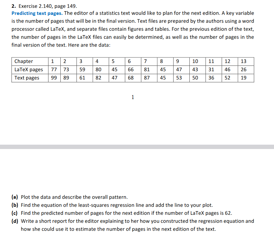 Solved Exercise 2.140, ﻿page 149 .Predicting text pages. The | Chegg.com