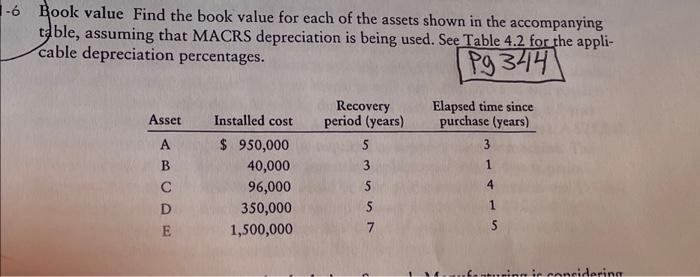 Solved -6 Book value Find the book value for each of the | Chegg.com