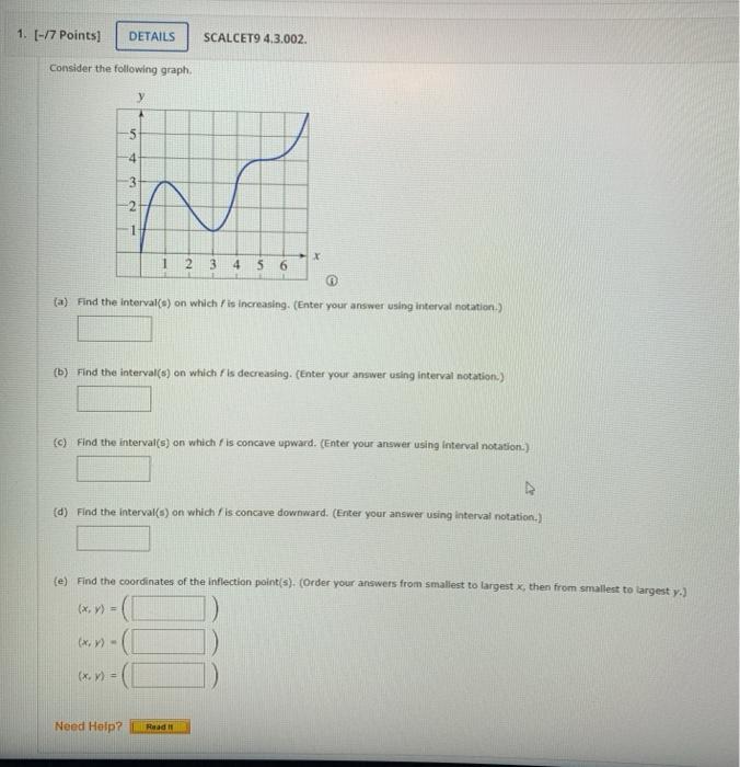 Solved 1. [-17 Points) DETAILS SCALCET9 4.3.002. Consider | Chegg.com