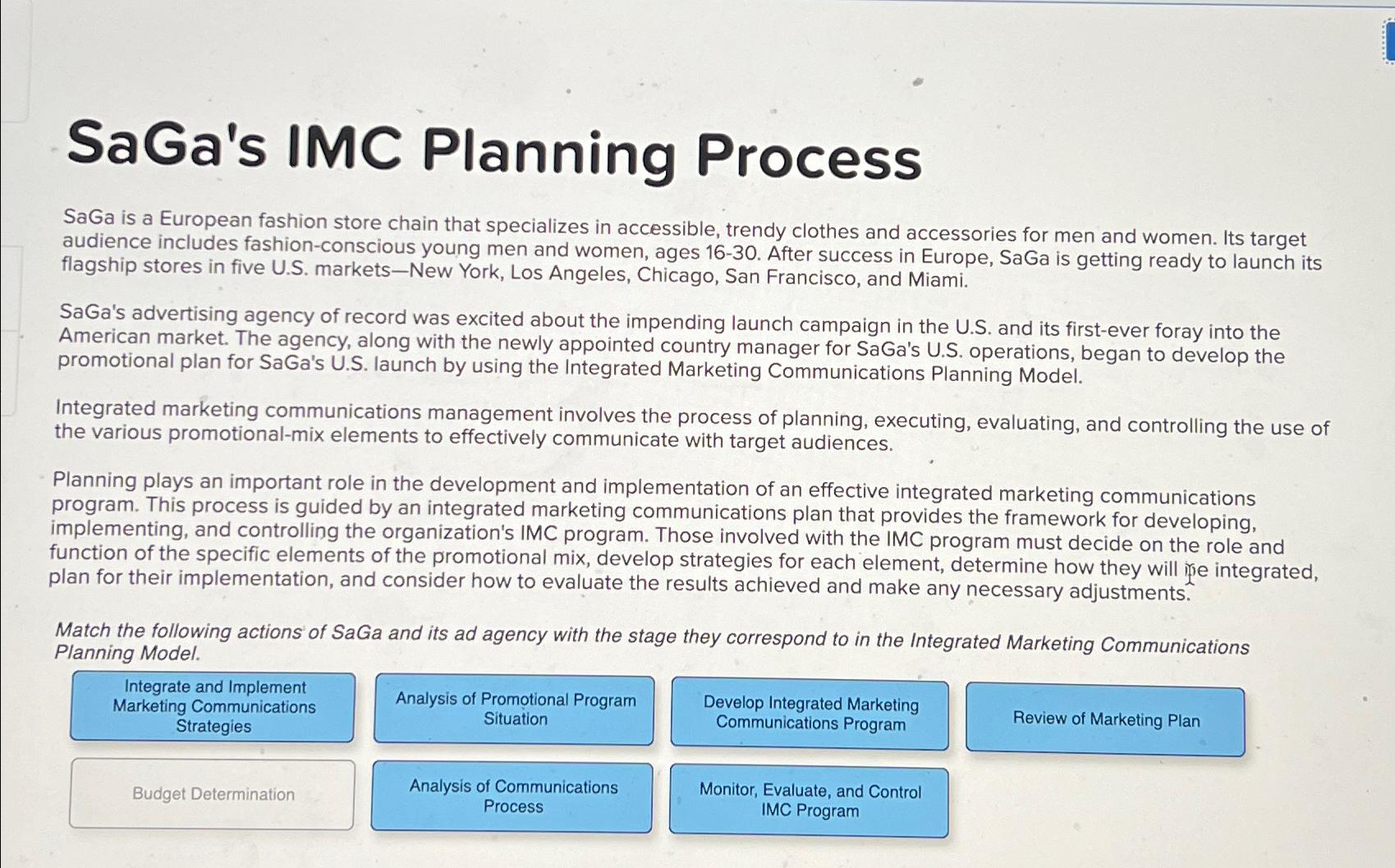 Solved SaGa's IMC Planning ProcessSaGa is a European fashion | Chegg.com