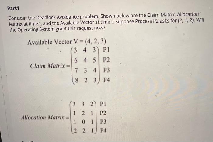 Solved Part1 Consider the Deadlock Avoidance problem. Shown | Chegg.com