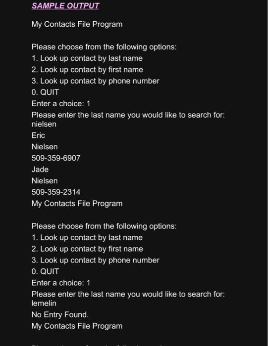 Solved Assignment Phone Book PROGRAM PARTICULARS Your | Chegg.com